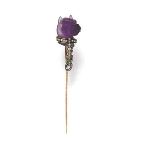 Carved_Amethyst_Bulldog_Stick_Pin – Antique Jewelry University