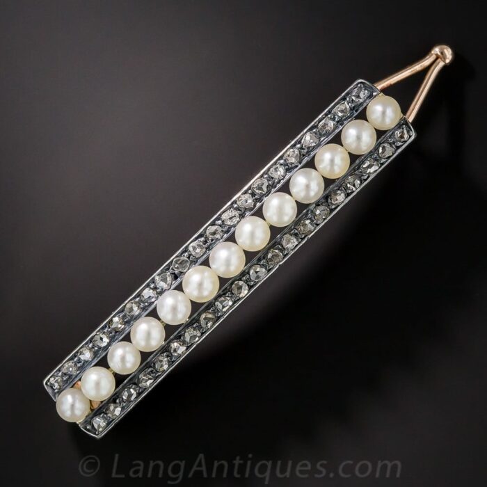 Silver-Topped Gold Diamond & Pearl Barette – Antique Jewelry University