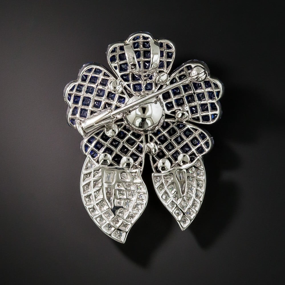 Invisibly-Set Sapphire and Diamond Brooch, Reverse. – Antique Jewelry ...