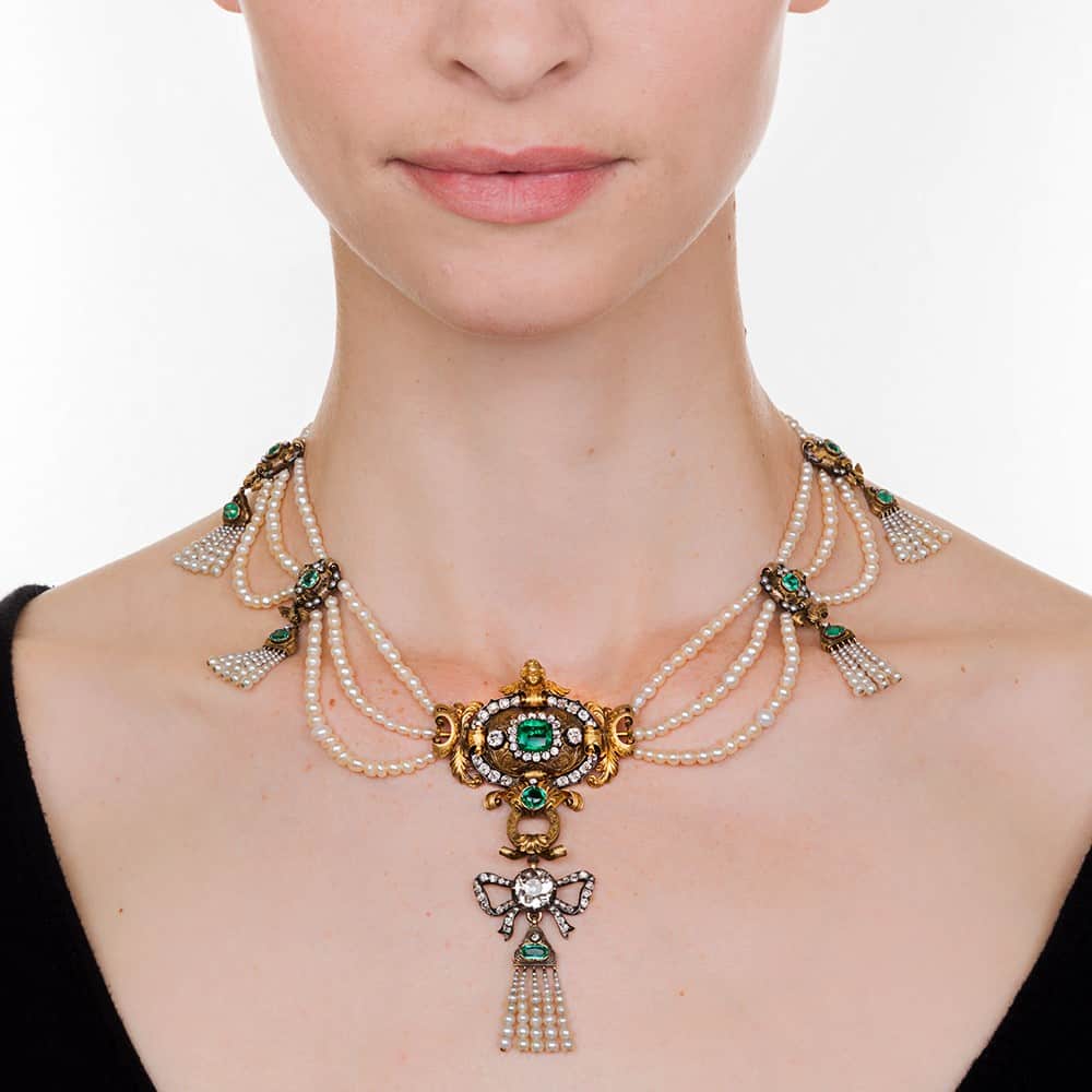 Georgian Emerald, Diamond and Pearl Collière d’Esclavage. – Antique ...