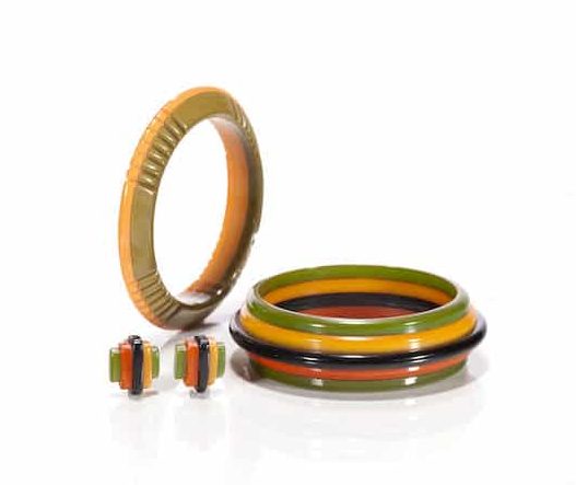 Bakelite Multi-Colored Bangle Bracelets and Earclips. Photo Courtesy of ...